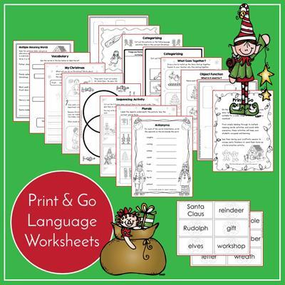 Print & Go Language Activity Worksheets for Christmas - Teaching Talking