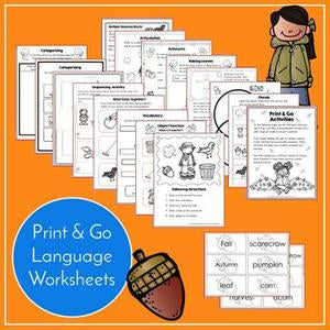 Print & Go Language Activity Worksheets for Fall - Teaching Talking
