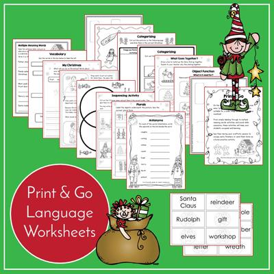 Print & Go Language Activity Worksheets for Christmas - Teaching Talking