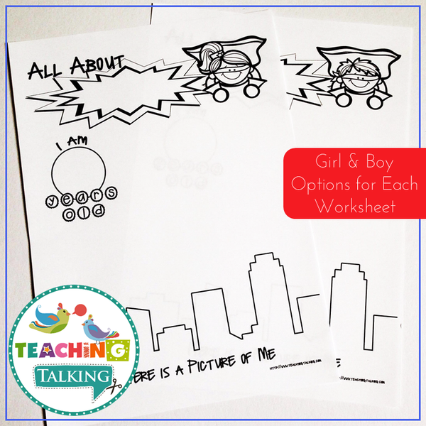 Superhero All About Me Worksheets and Coloring Pages - Teaching Talking